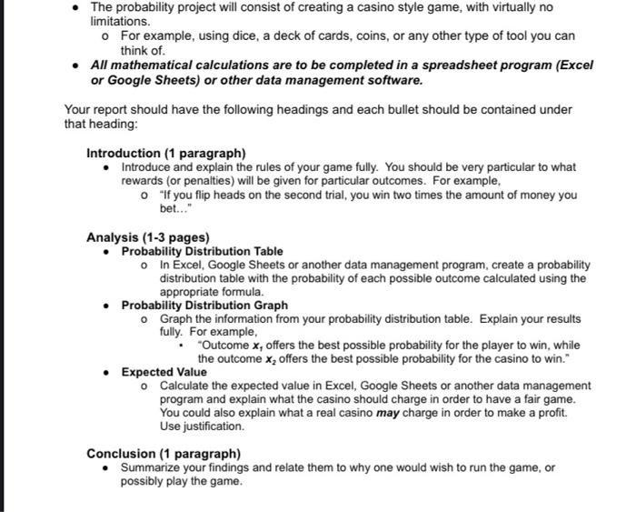 Solved - The probability project will consist of creating a | Chegg.com