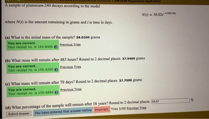 Solved Functions HW16:08 Exponential Application A sample of | Chegg.com