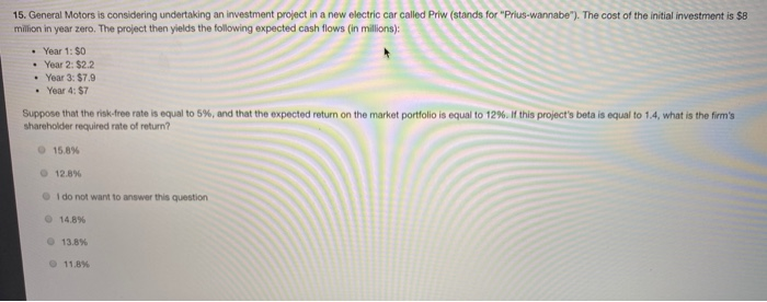 Solved 15. General Motors is considering undertaking an | Chegg.com