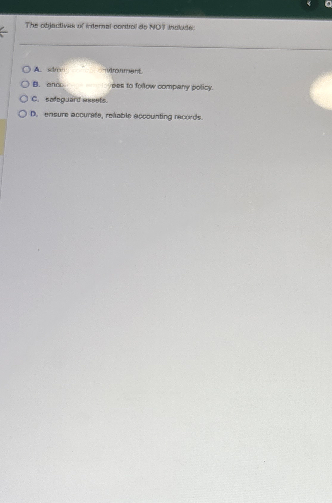 Solved The objectives of internal control do NOT include:A. | Chegg.com