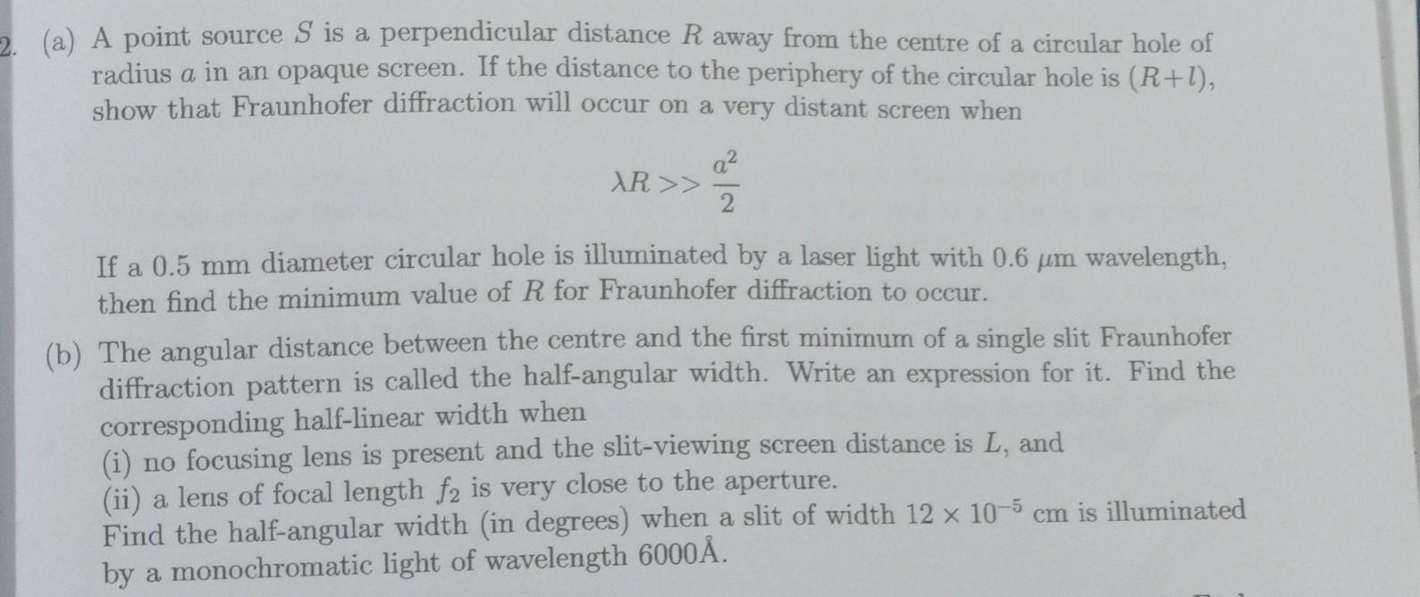 Solved (a) A point source S is a perpendicular distance R | Chegg.com