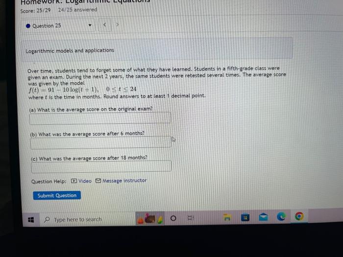 Solved Logarithmic models and applications Over time, | Chegg.com