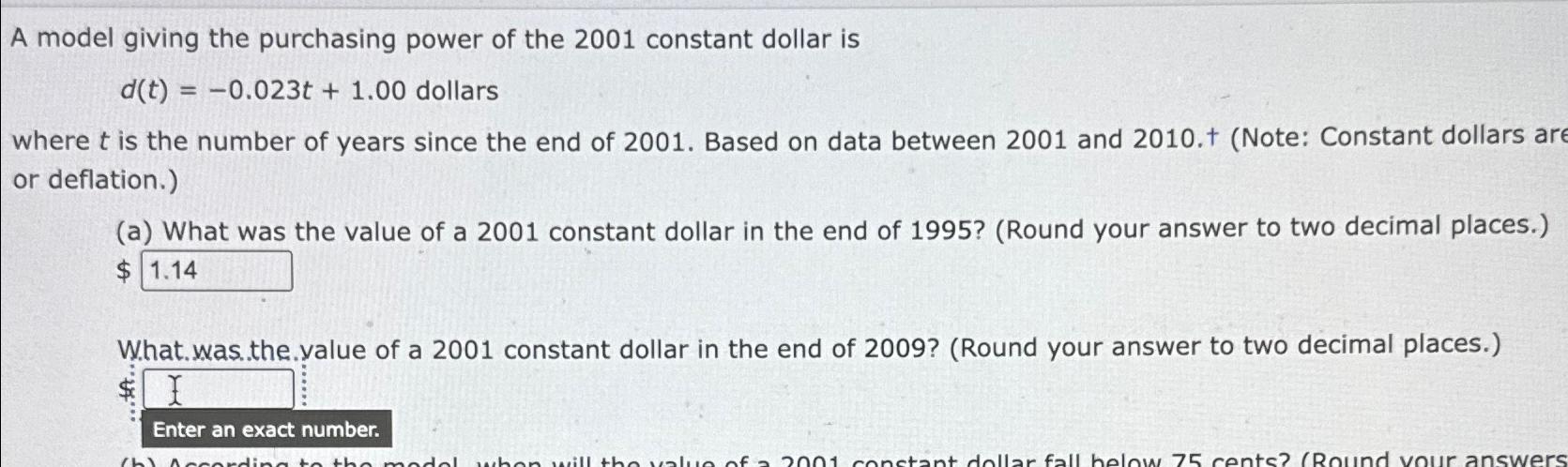 Solved A model giving the purchasing power of the 2001 | Chegg.com