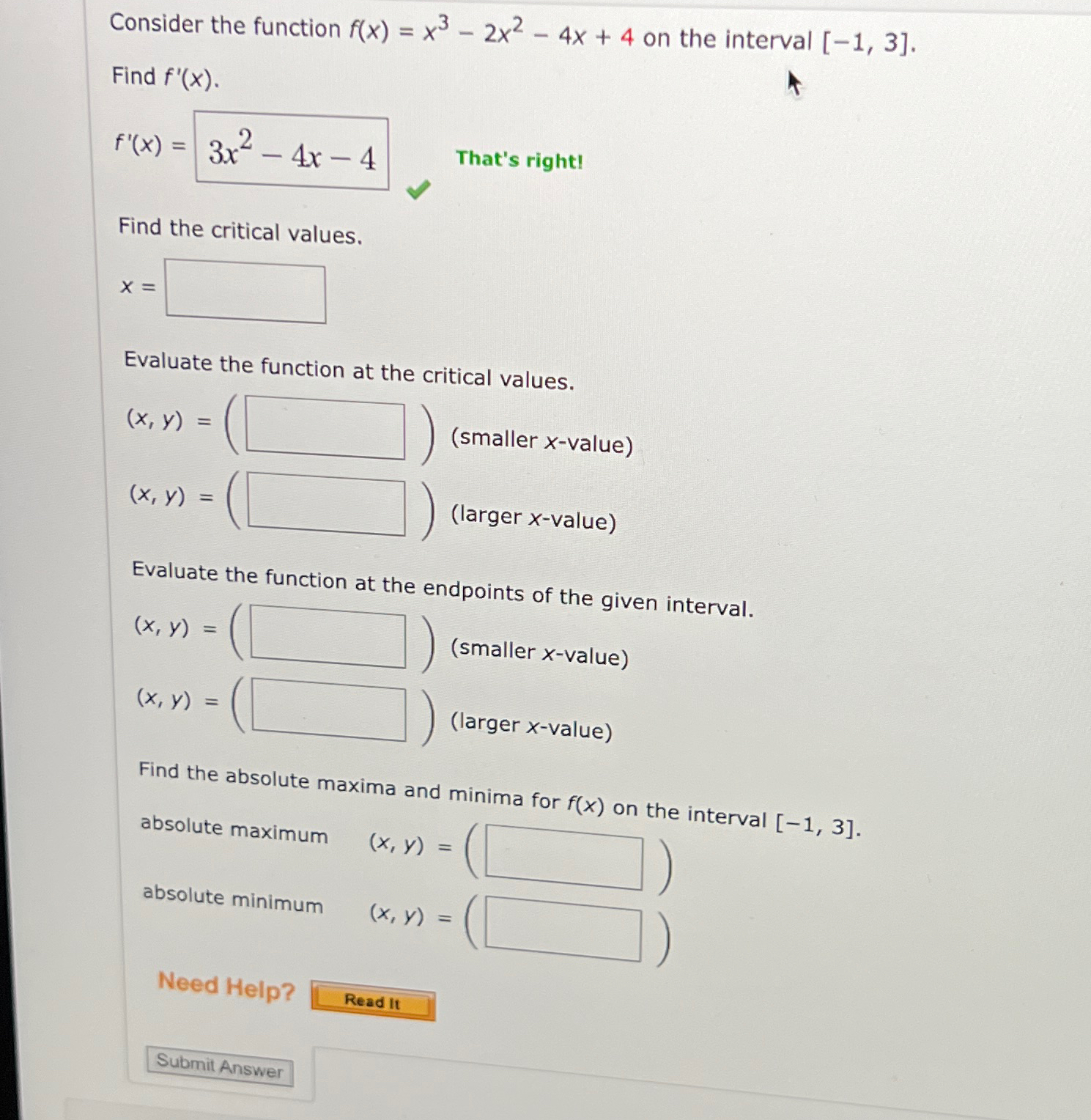 Solved Consider the function f(x)=x3-2x2-4x+4 ﻿on the | Chegg.com