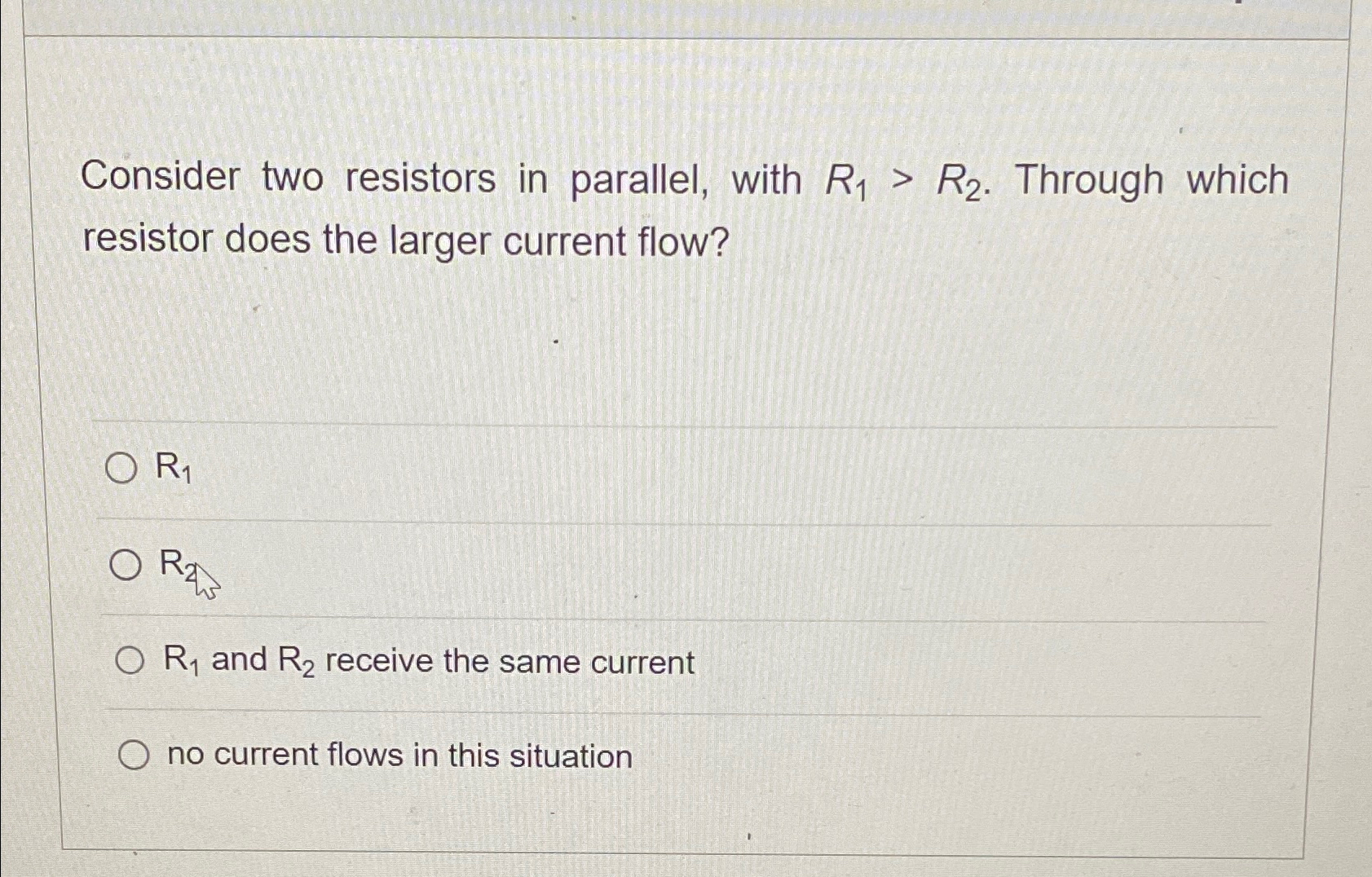 Solved Consider two resistors in parallel, with R1>R2. | Chegg.com