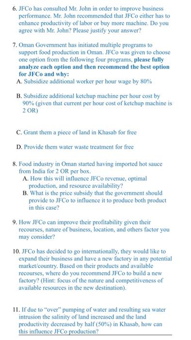 Solved Jad’s Food Company (JFCo) produces high-quality | Chegg.com