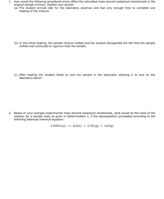 1. How would the following procedural errors affect | Chegg.com