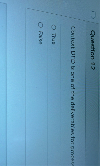 Solved Question 12Context DFD is one of the deliverables for | Chegg.com
