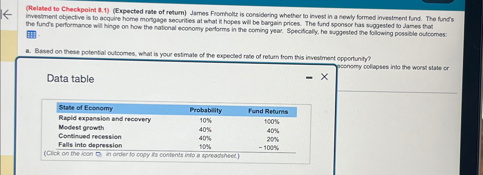Solved (Related to Checkpoint 8.1) (Expected rate of return) | Chegg.com