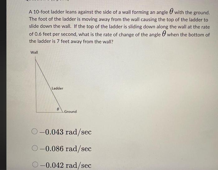 Solved A 10 -foot ladder leans against the side of a wall | Chegg.com