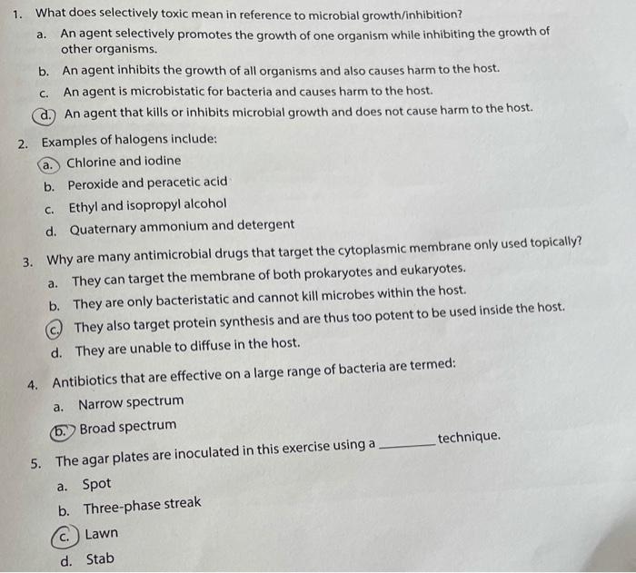 Solved a. c. 1. What does selectively toxic mean in | Chegg.com