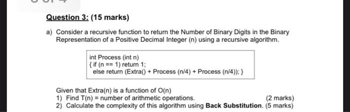 Solved Question 3 15 Marks A Consider A Recursive 8011