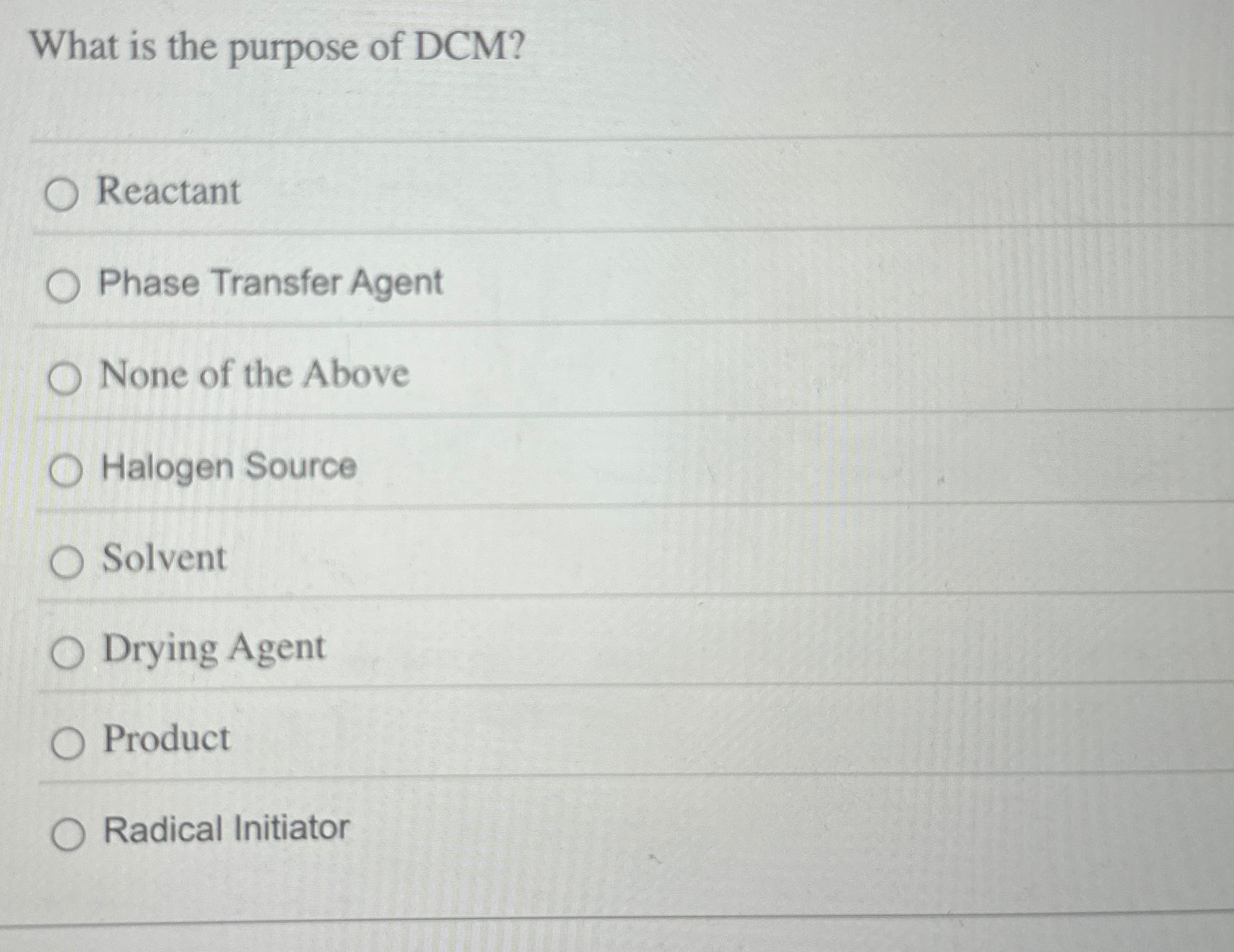 Solved What is the purpose of DCM?ReactantPhase Transfer | Chegg.com