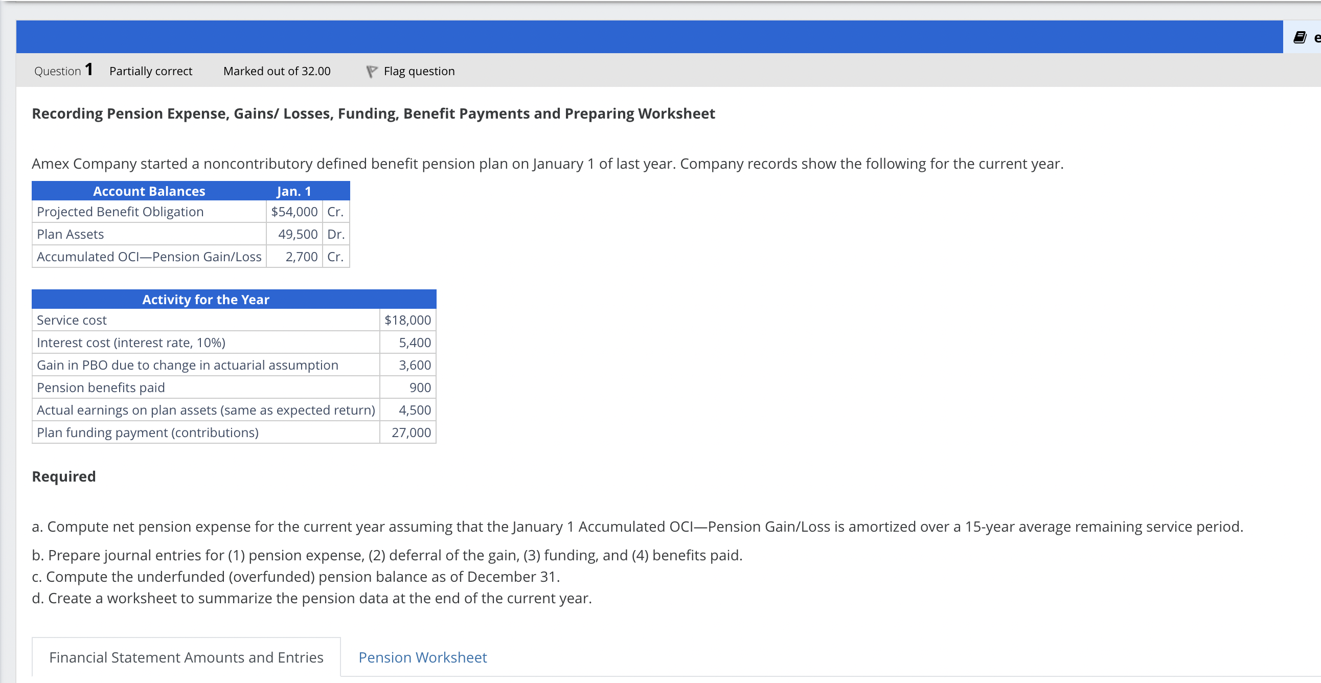 Solved Amex Company started a noncontributory defined | Chegg.com