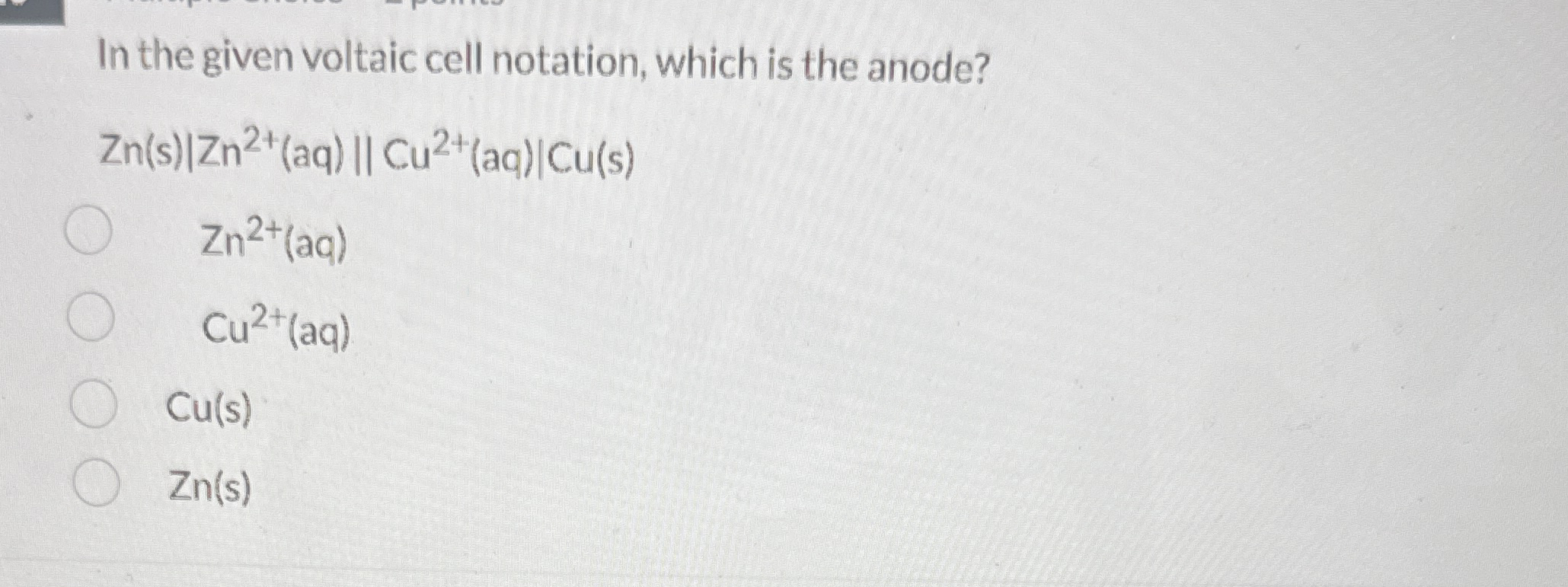 In the given voltaic cell notation, which is the | Chegg.com