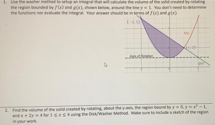 Solved 1. Use the washer method to setup an integral that | Chegg.com