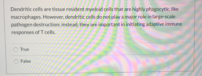 Solved Dendritic cells are tissue resident myeloid cells | Chegg.com