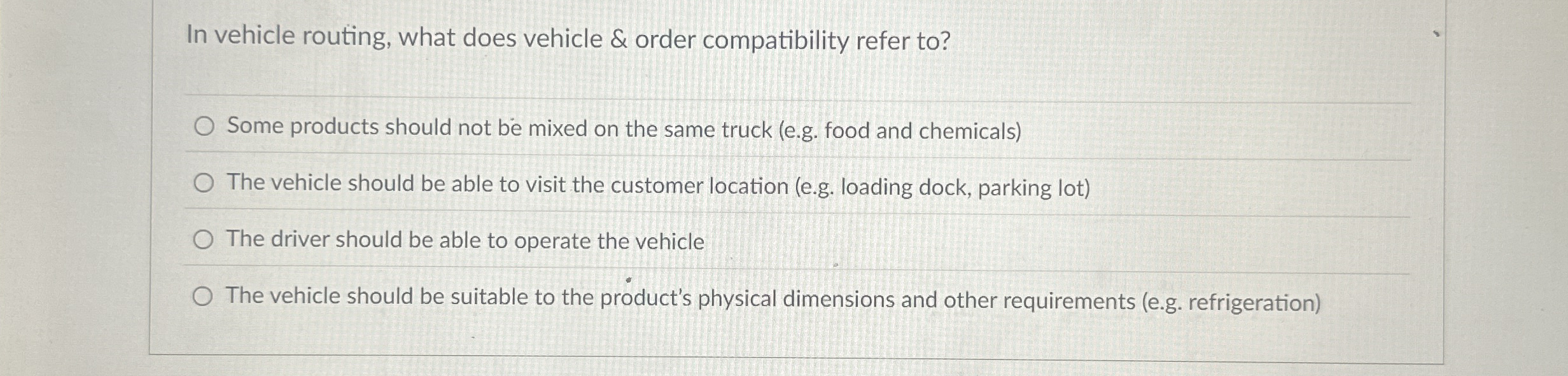 Solved In vehicle routing, what does vehicle & order | Chegg.com