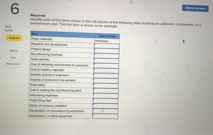 Solved Check my work Required Identify each of the items | Chegg.com