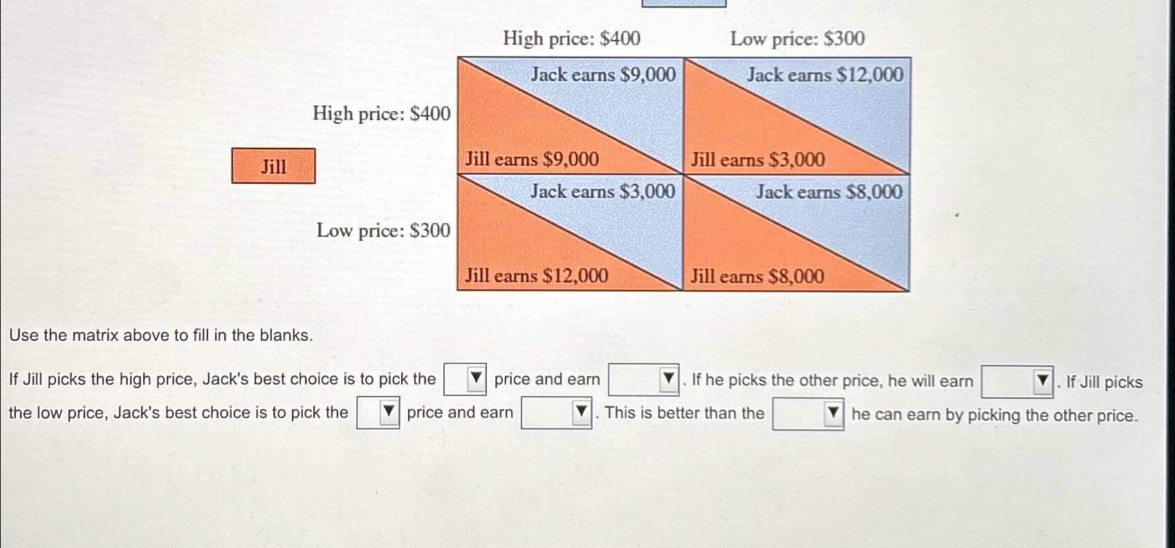 Solved Use the matrix above to fill in the blanks.If Jill | Chegg.com