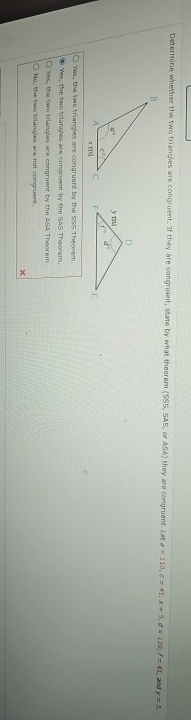 Solved Determine whether the two triangles are congruent. If | Chegg.com