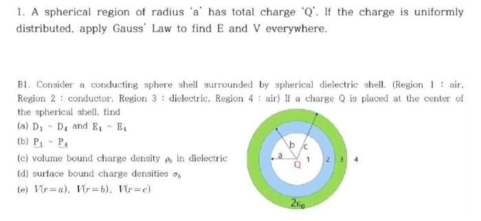 Solved 1. A spherical region of radius 'a' has total charge | Chegg.com