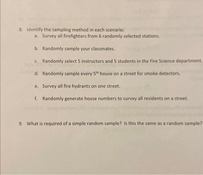 Solved 8. Identify the sampling method in each scenario: a. | Chegg.com