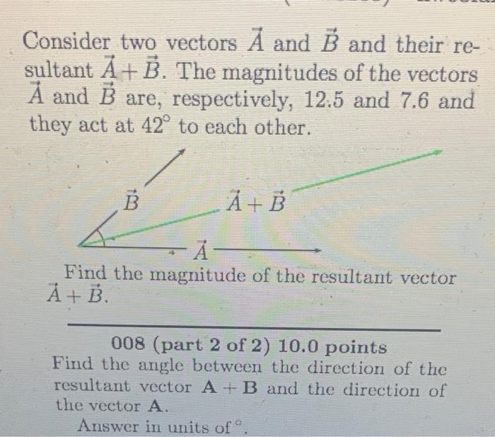 Solved Consider two vectors A and B and their re- sultant | Chegg.com