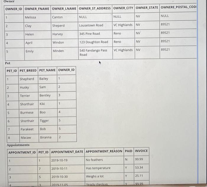 The veterinarian office created a database to keep | Chegg.com