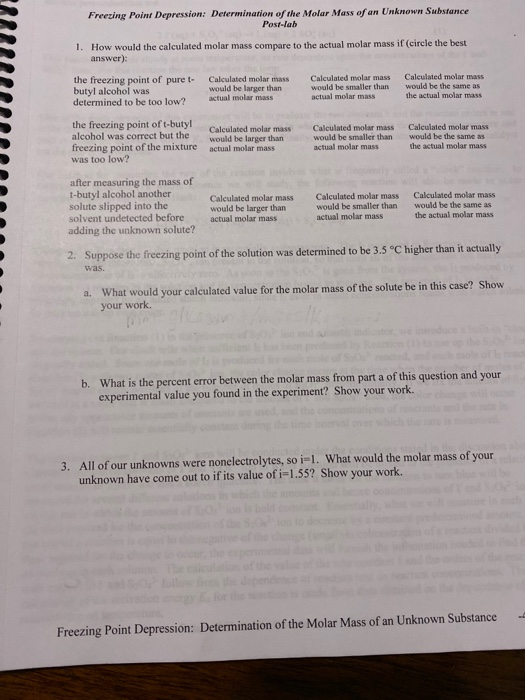 Solved Freezing Point Depression: Determination of the Molar | Chegg.com