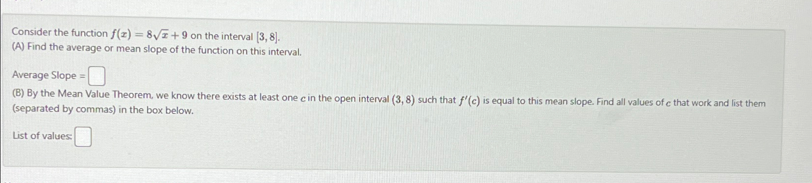 Solved Consider the function f(x)=8x2+9 ﻿on the interval | Chegg.com