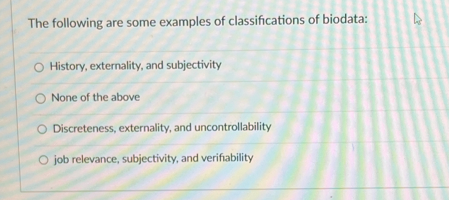 Solved The following are some examples of classifications of | Chegg.com