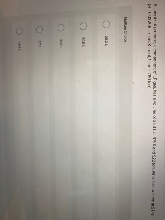 Solved A sample of propane, a component of LP gas, has a | Chegg.com