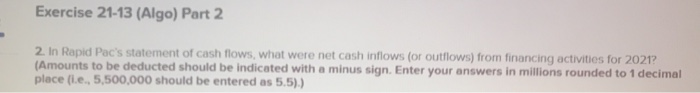 Solved Exercise 21-13 (Algo) Identifying cash flows from | Chegg.com