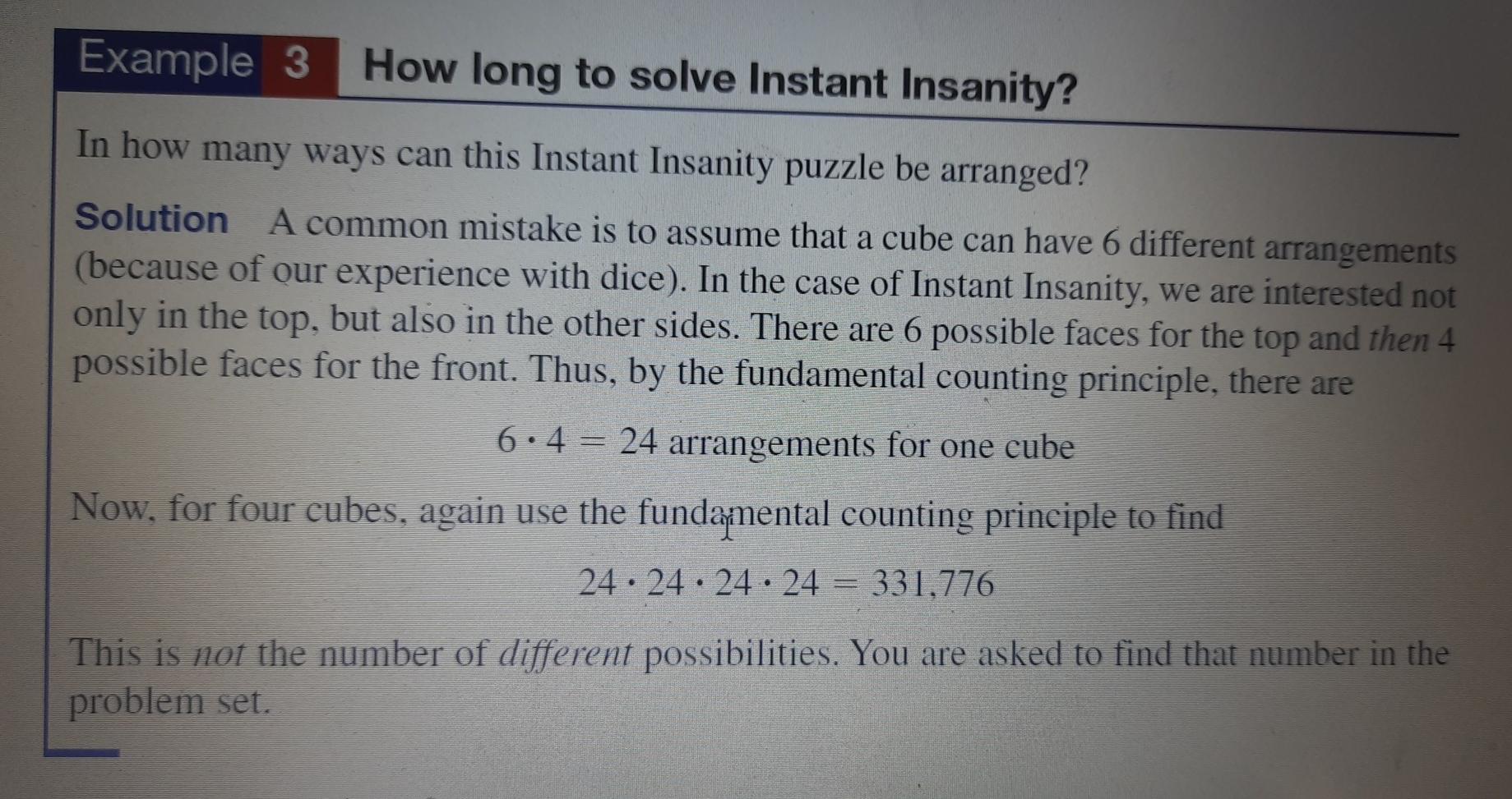 Solved 1. Example 3 shows that Instant Insanity has 331,776 | Chegg.com