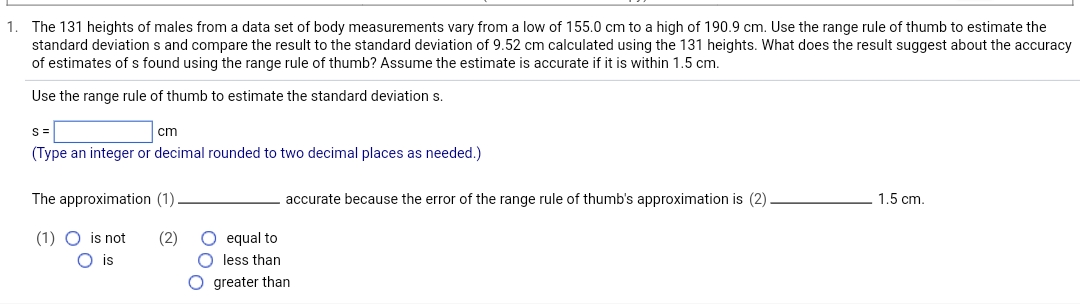 Solved The 131 ﻿heights of males from a data set of body | Chegg.com