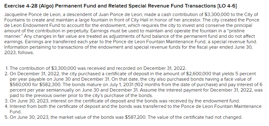 Solved Exercise 4-28 (Algo) ﻿Permanent Fund and Related | Chegg.com