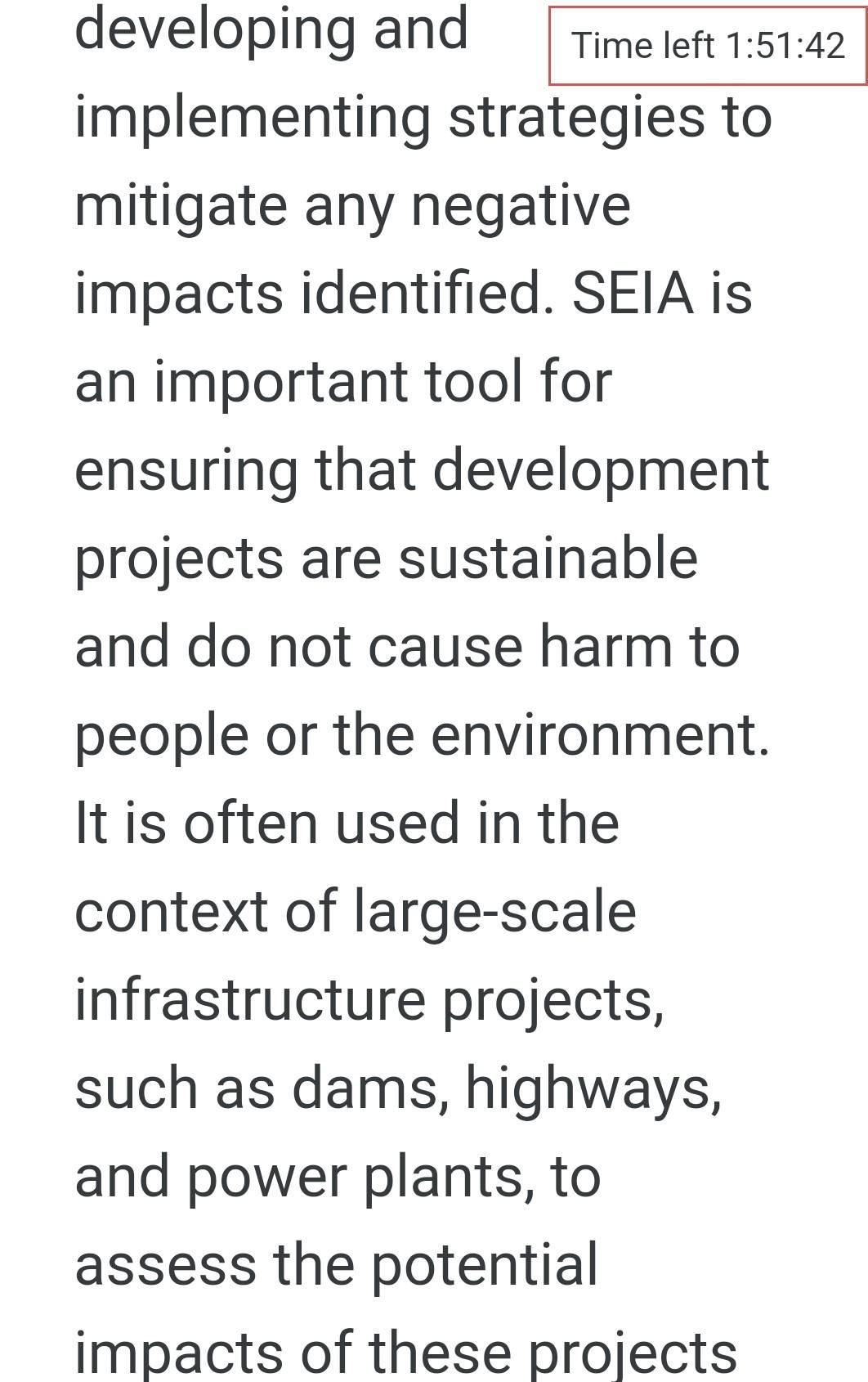 Solved Social and Environmental Impact Assessment (SEIA) is | Chegg.com