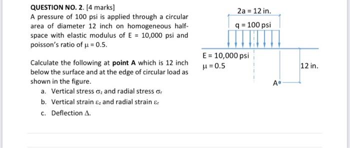 Solved QUESTION NO. 2. (4 marks) A pressure of 100 psi is | Chegg.com