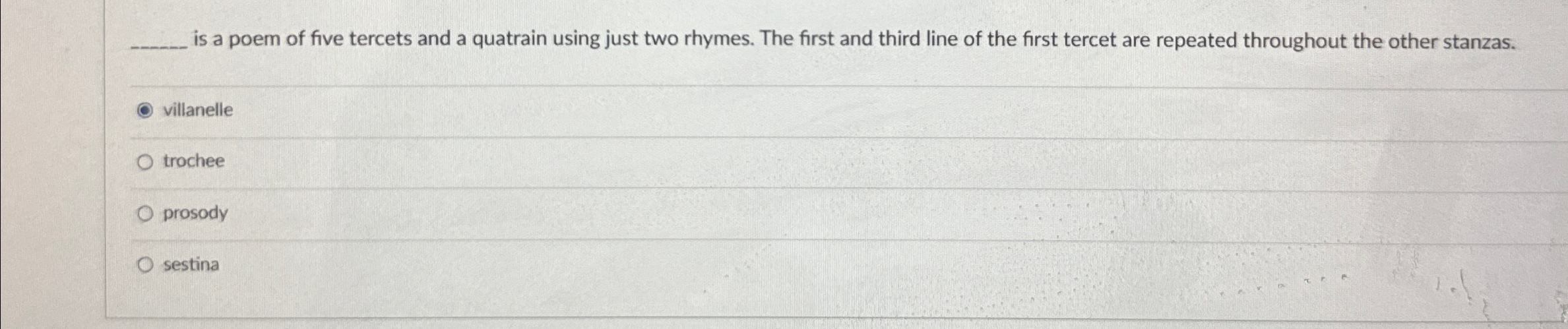 Solved q, ﻿is a poem of five tercets and a quatrain using | Chegg.com