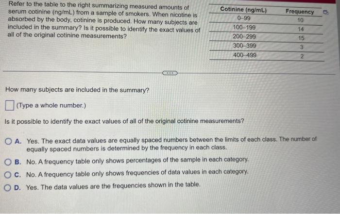 Solved Refer to the table to the right summarizing measured | Chegg.com