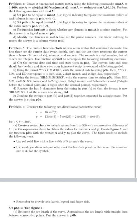 Solved Problem 4 Create 2 Dimensional Matrix Mat A Using 