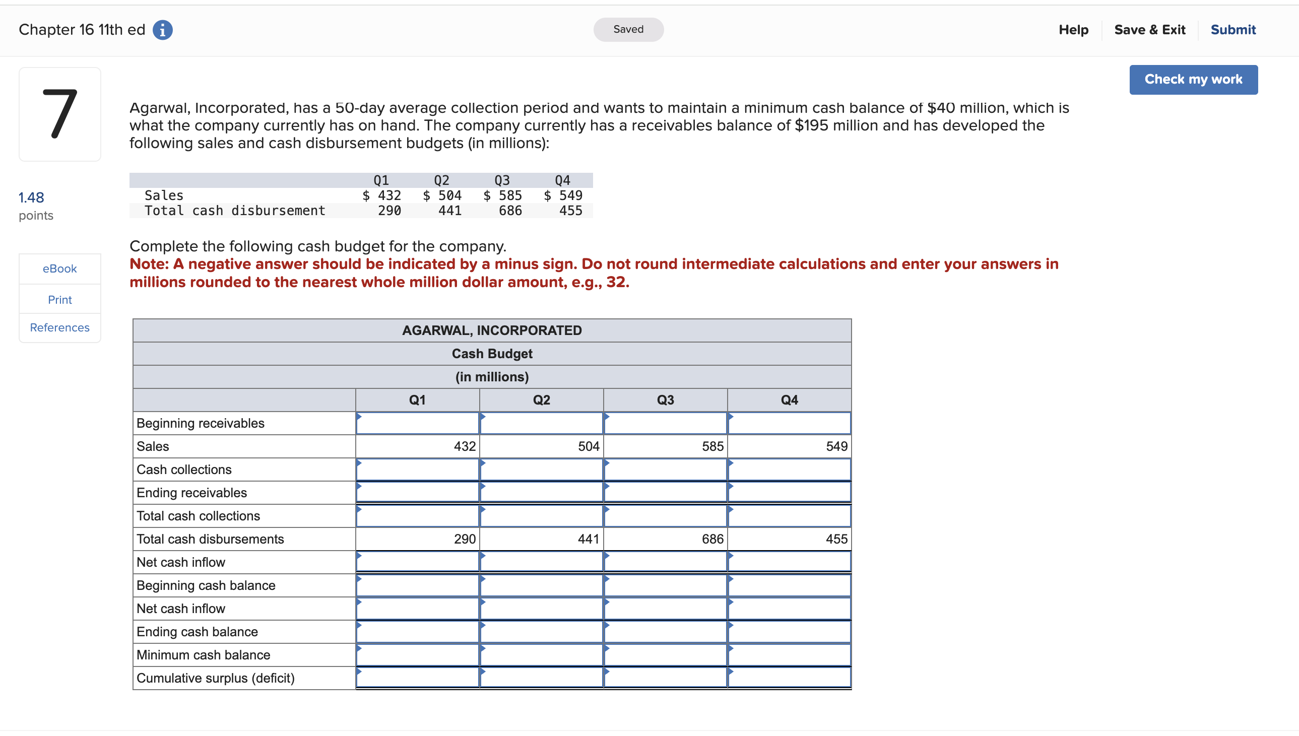 Solved Chapter 16 11th ed (i)HelpSave \& ExitSubmit7Agarwal, | Chegg.com