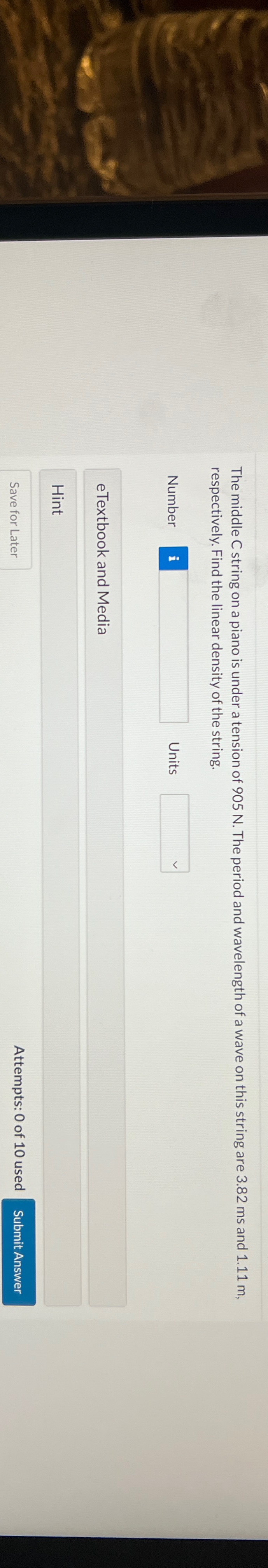 Solved The middle C ﻿string on a piano is under a tension of | Chegg.com