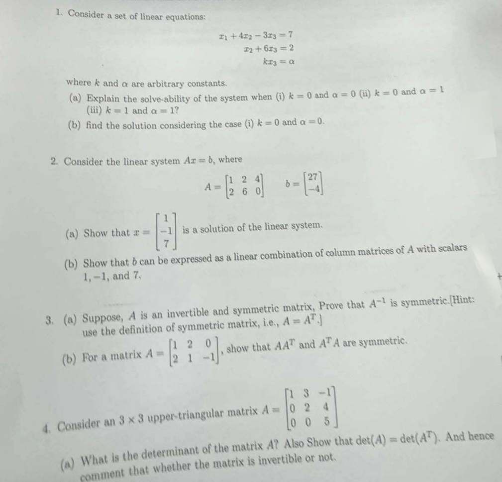 Solved Consider a set of ﻿linear | Chegg.com