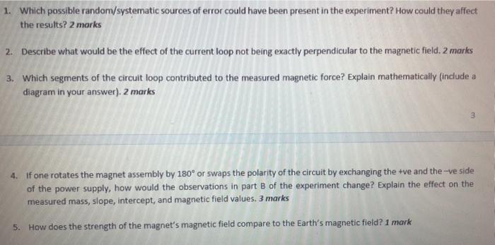Solved 1. Which possible random/systematic sources of error | Chegg.com
