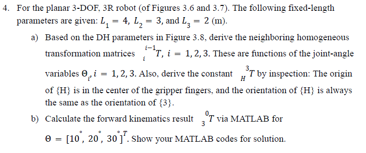 Solved For the planar 3-DOF, 3R robot (of Figures 3.6 ﻿and | Chegg.com