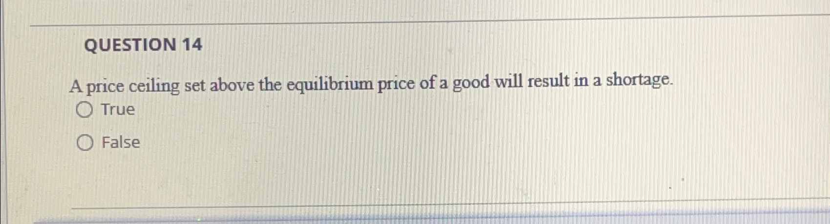 Solved QUESTION 14A price ceiling set above the equilibrium | Chegg.com