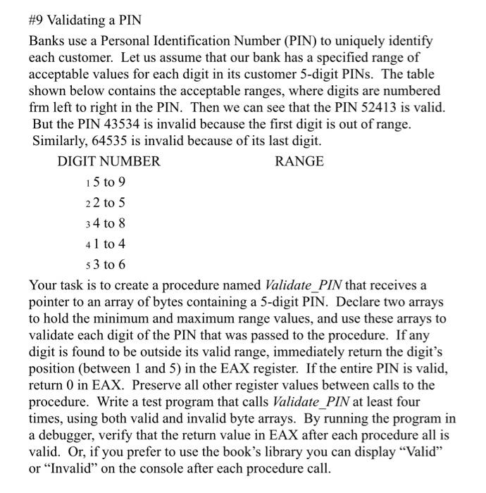 Solved \#9 Validating a PIN Banks use a Personal | Chegg.com