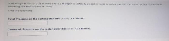 Solved A rectangular disc of 3.25 m wide and 22 m depth is | Chegg.com